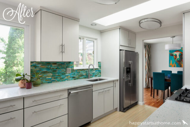 A Happy, Colorful Seattle Kitchen, Living Room and Bath
